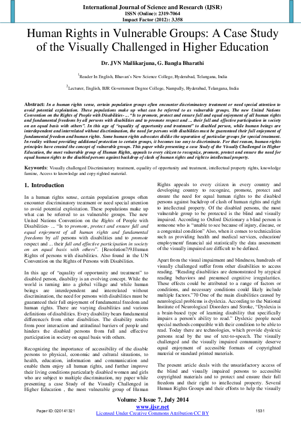 (PDF) Human Rights in Vulnerable Groups: A Case Study of the Visually ...