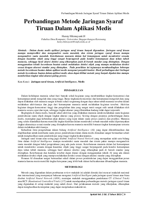(PDF) Perbandingan Metode Jaringan Syaraf Tiruan Dalam Aplikasi Medis
