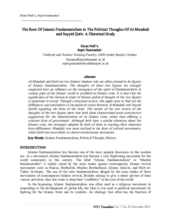 (PDF) The Root Of Islamic Fundamentalism in The Political Thoughts Of ...