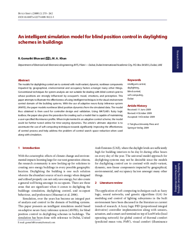 (PDF) An intelligent simulation model for blind position control in daylighting schemes in buildings