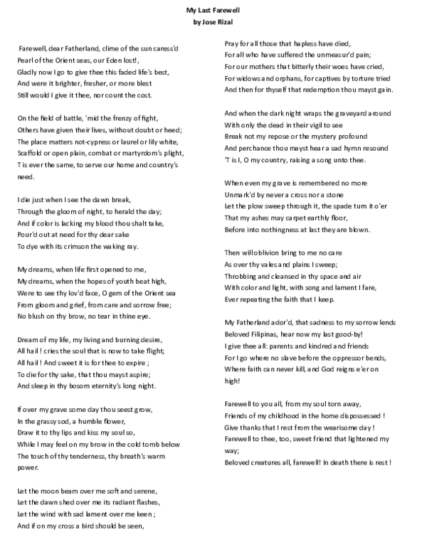 (DOC) My Last Farewell by Jose Rizal