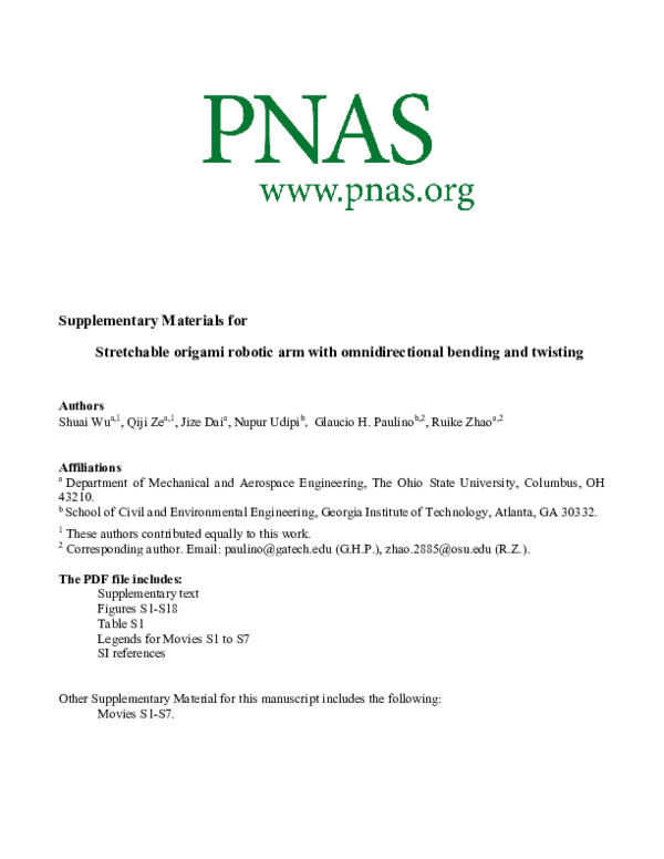 (PDF) Stretchable origami robotic arm with omnidirectional bending and ...