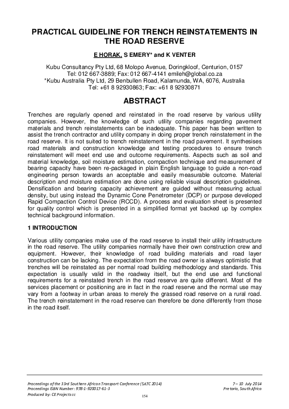 (PDF) Practical guideline for trench reinstatements in the road reserve