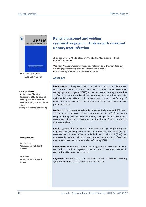 (PDF) Renal ultrasound and voiding cystourethrogram in children with ...