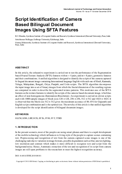 (PDF) Script Identification of Camera Based Bilingual Document Images Using SFTA Features
