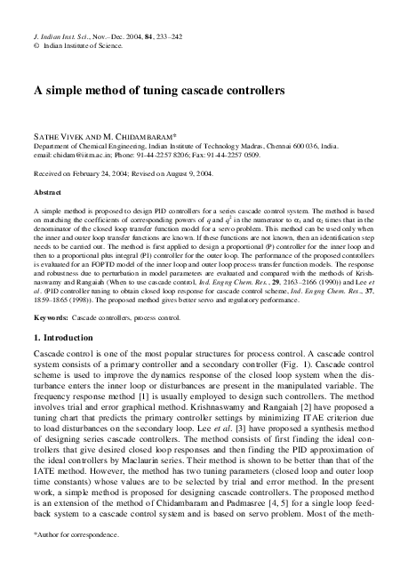 (PDF) A simple method of tuning cascade controllers