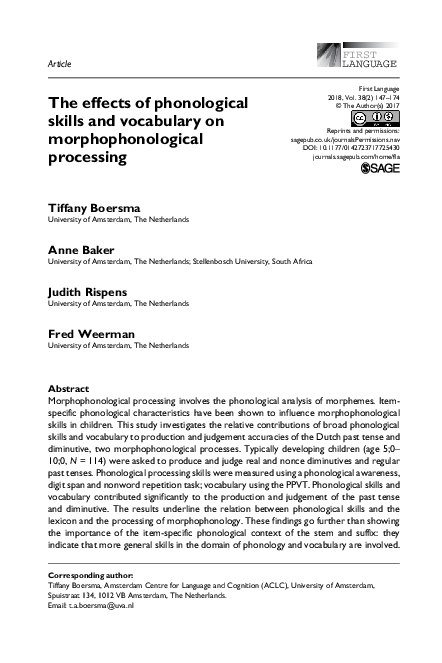 (PDF) The effects of phonological skills and vocabulary on ...