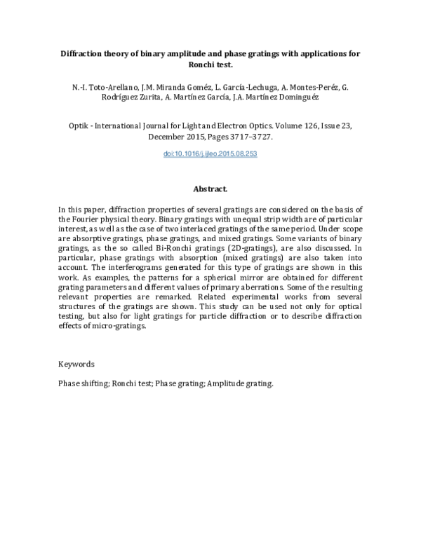 (PDF) Diffraction theory of binary amplitude and phase gratings with ...