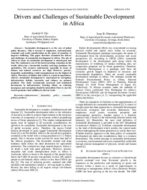 (PDF) Drivers and Challenges of Sustainable Developmentin Africa