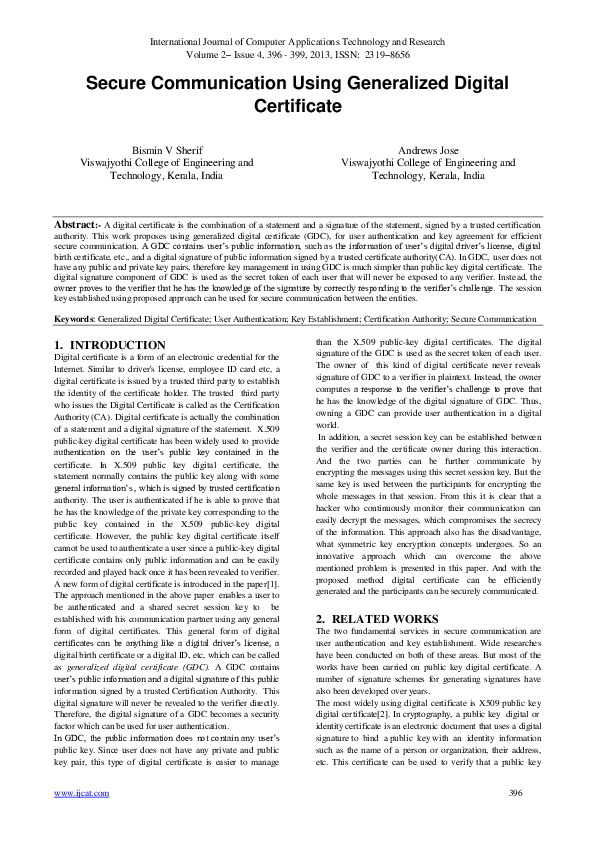(PDF) Secure Communication Using Generalized Digital Certificate