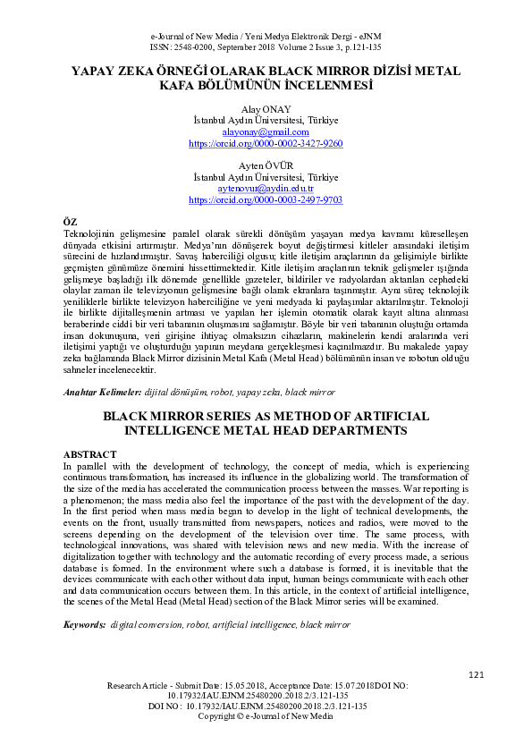 (PDF) Yapay Zeka Örneği̇ Olarak Black Mirror Di̇zi̇si̇ Metal Kafa ...