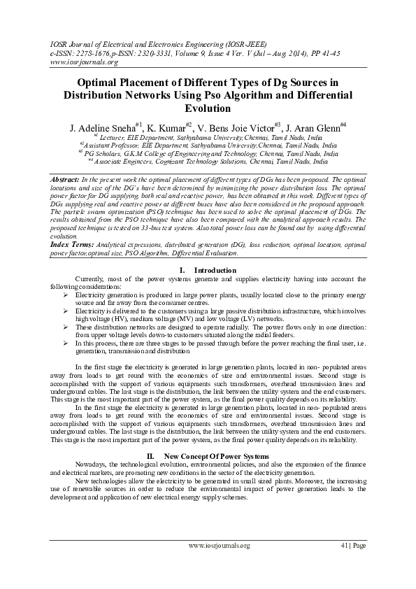 (PDF) Optimal Placement of Different Types of Dg Sources in Distribution Networks Using Pso ...