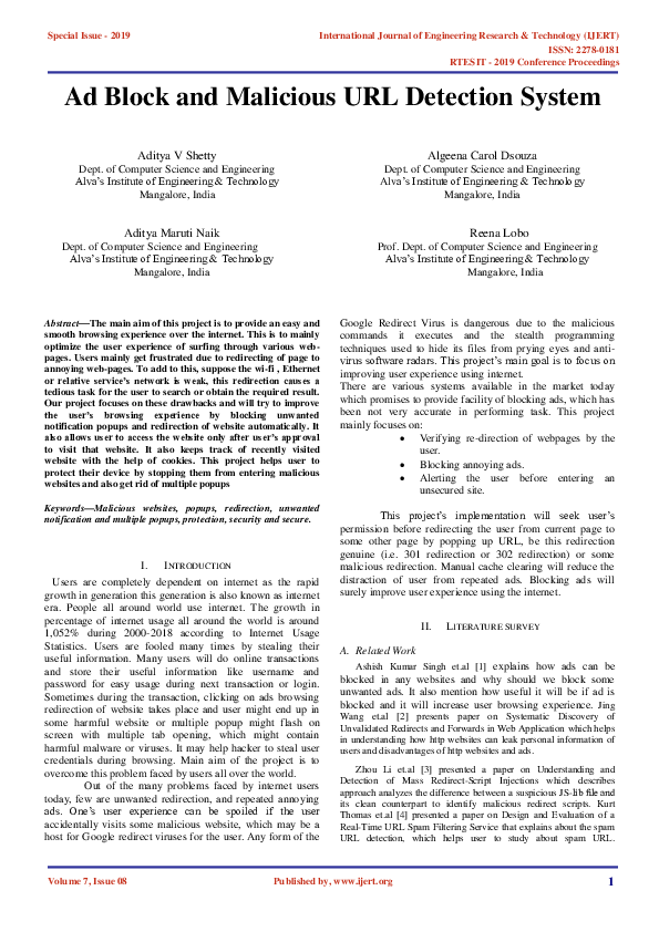 (PDF) Ad Block and Malicious URL Detection System | Algeena Dsouza ...