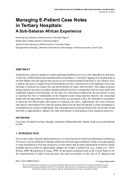 (PDF) Managing E-Patient Case Notes in Tertiary Hospitals