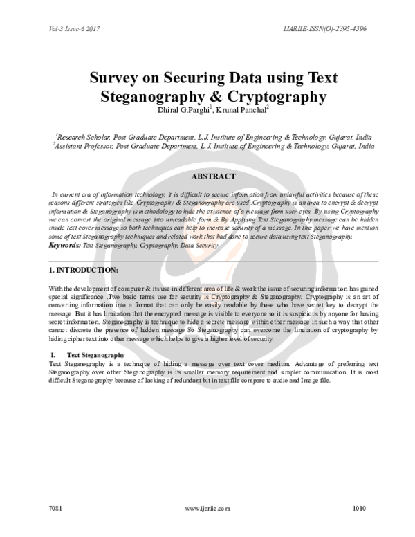(PDF) Survey on Securing Data using Text Steganography & Cryptography
