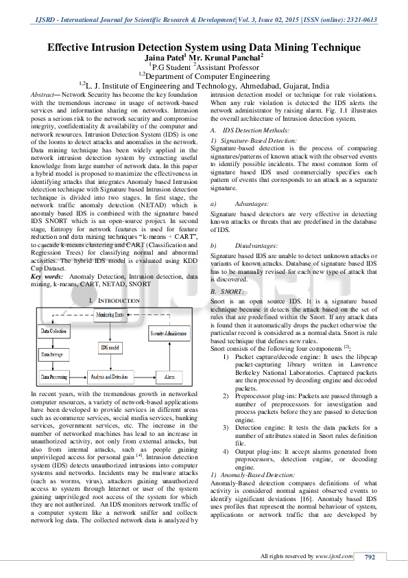 (PDF) Effective Intrusion Detection System using Data Mining Technique