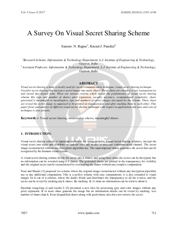 (PDF) A Survey On Visual Secret Sharing Scheme