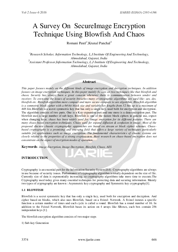 (PDF) A Survey On SecureImage Encryption Technique Using Blowfish And Chaos | KRUNAL PANCHAL ...