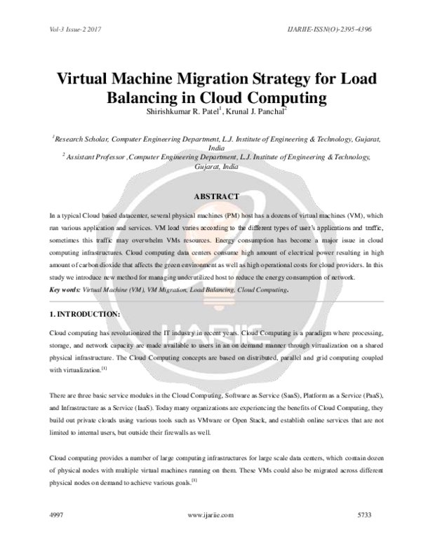 (PDF) Virtual Machine Migration Strategy for Load Balancing in Cloud Computing