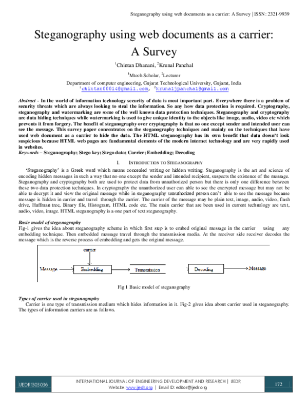 (PDF) Steganography using web documents as a carrier: A Survey