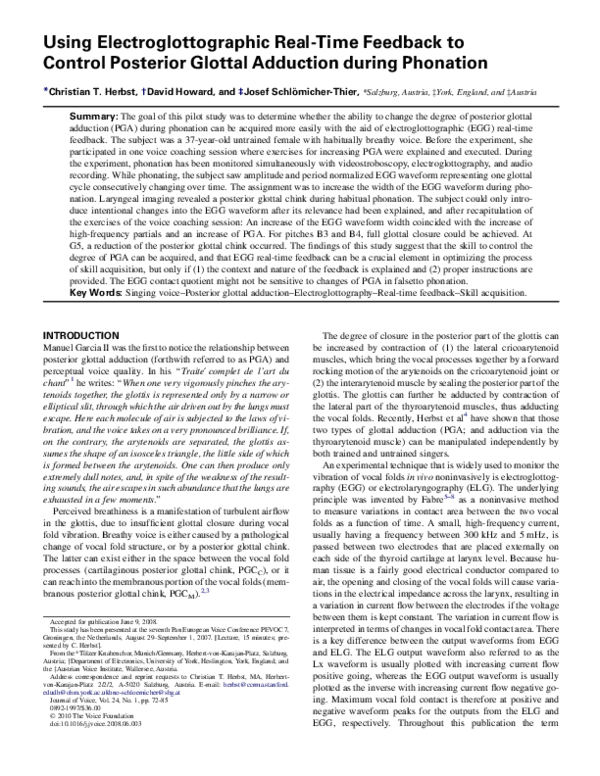 Pdf Using Electroglottographic Real Time Feedback To Control Posterior Glottal Adduction