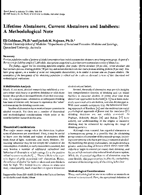 (PDF) Lifetime Abstainers, Current Abstainers and Imbibers: A ...