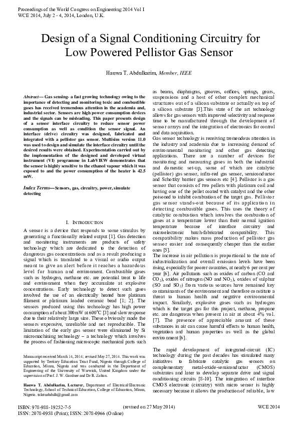 (PDF) Design of a Signal Conditioning Circuitry for Low Powered ...