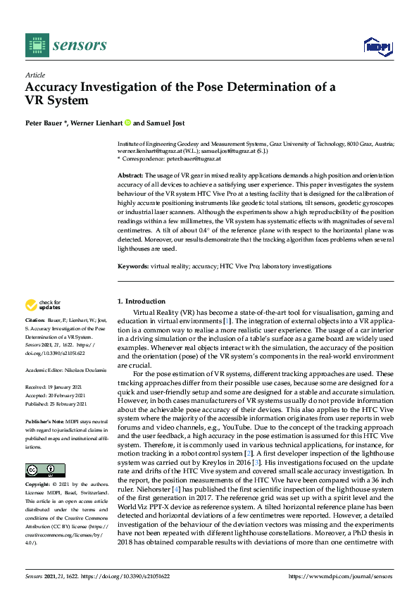 (PDF) Accuracy Investigation of the Pose Determination of a VR System