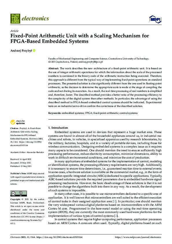 (PDF) Fixed-Point Arithmetic Unit with a Scaling Mechanism for FPGA-Based Embedded Systems