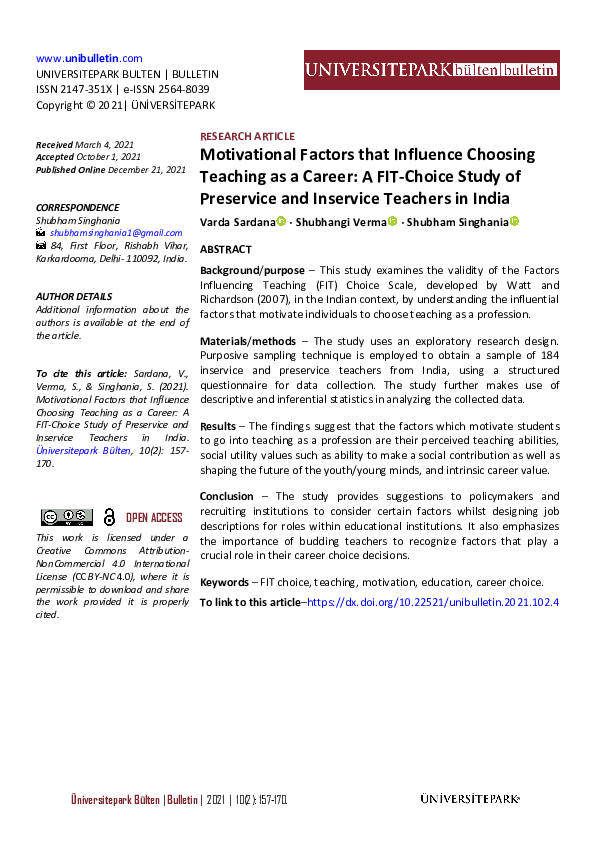 (PDF) Motivational Factors that Influence Choosing Teaching as a Career ...