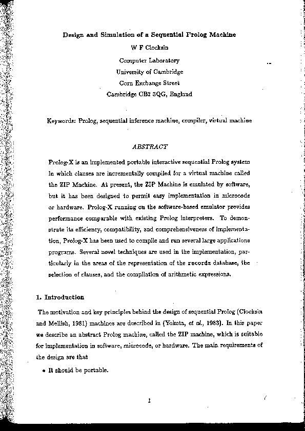 Pdf Design And Simulation Of A Sequential Prolog Machine