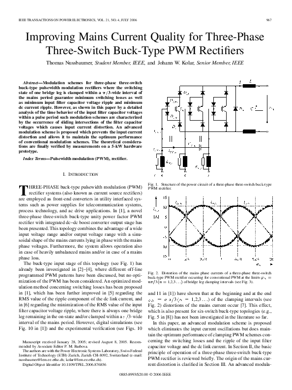 (PDF) Improving mains current quality for three-phase three-switch buck-type PWM rectifiers