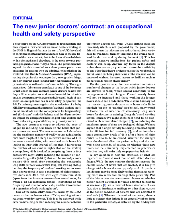(PDF) The new junior doctors’ contract: an occupational health and ...