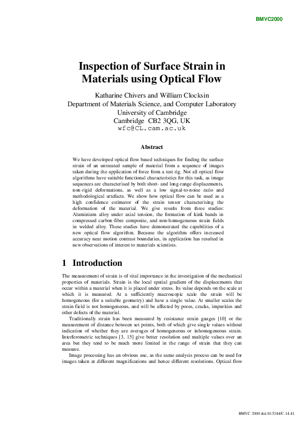 (PDF) Inspection of Surface Strain in Materials using Optical Flow