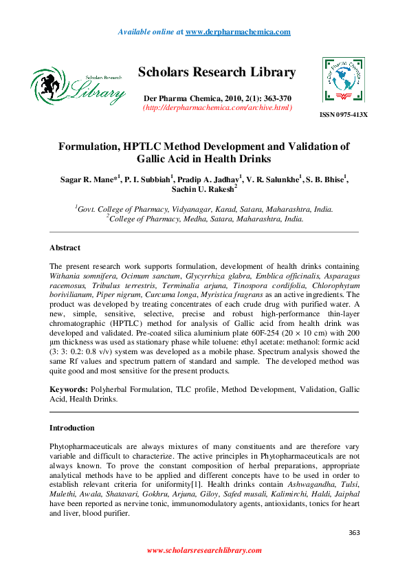 (PDF) Formulation, HPTLC method development and validation of gallic ...