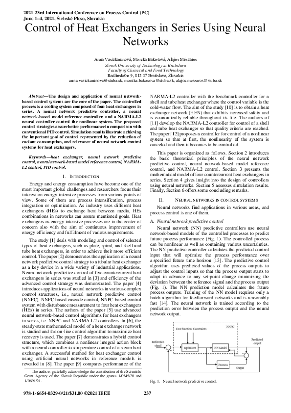 (PDF) Control of Heat Exchangers in Series Using Neural Networks