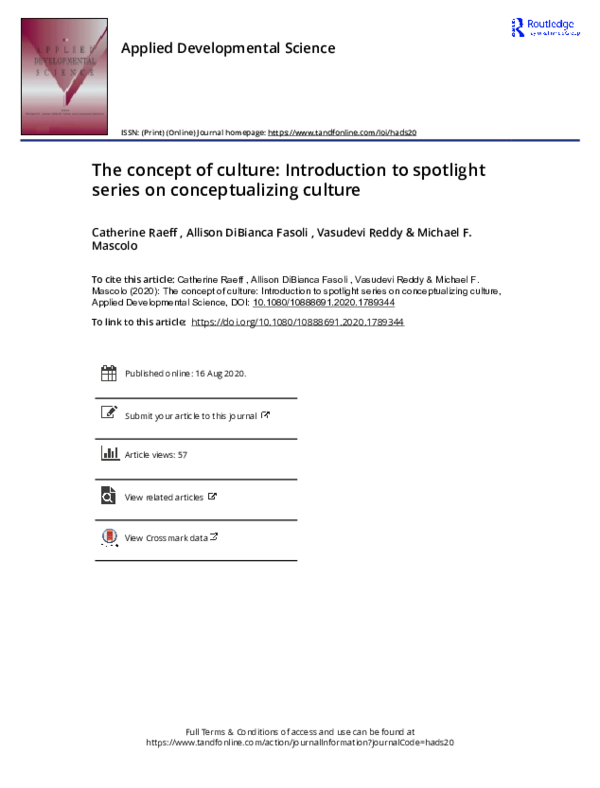 (PDF) The concept of culture: Introduction to spotlight series on ...