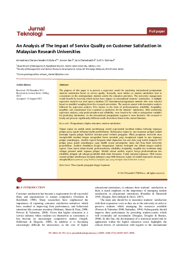 (PDF) An Analysis of the Impact of Service Quality on Customer ...