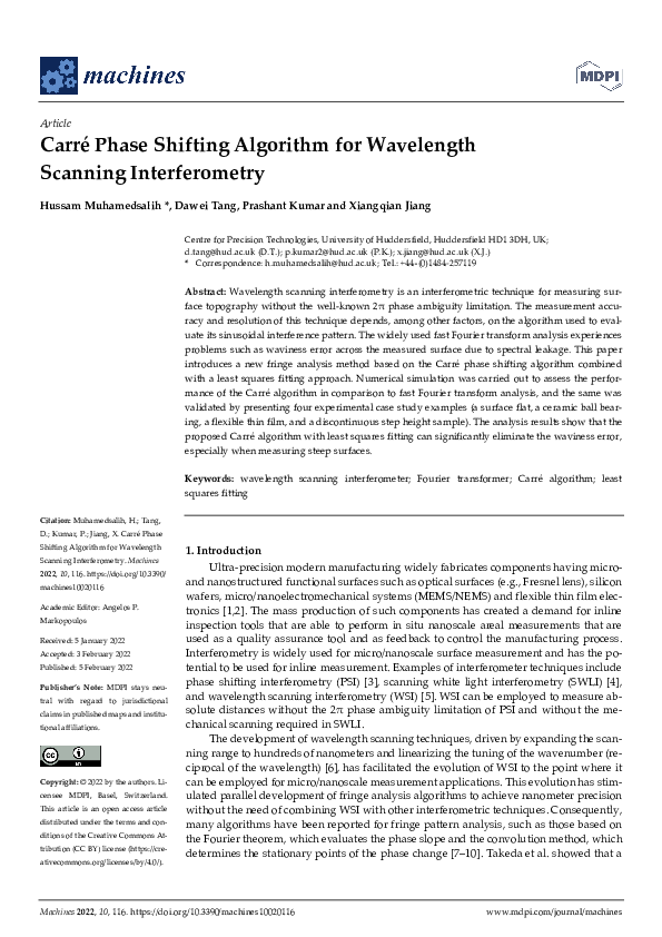 (PDF) Carré Phase Shifting Algorithm for Wavelength Scanning Interferometry