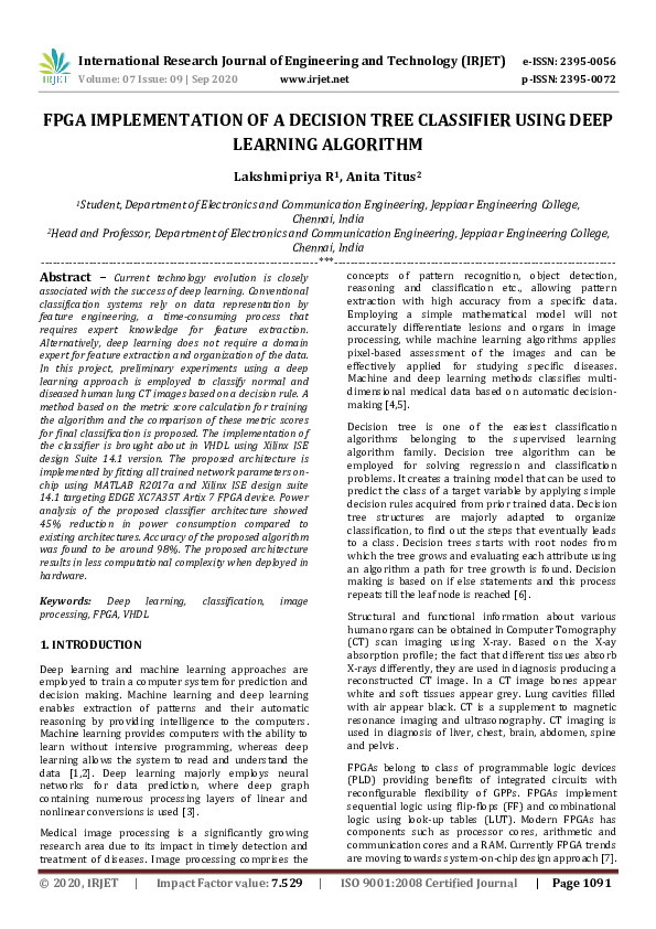Pdf Fpga Implementation Of A Decision Tree Classifier Using Deep Learning Algorithm