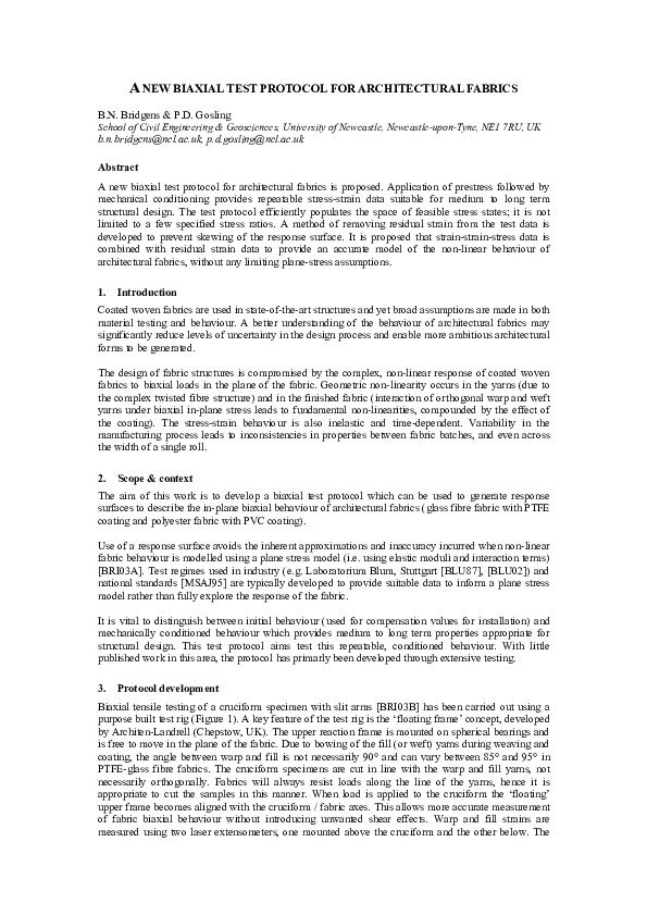 (PDF) A new biaxial test protocol for architectural fabrics
