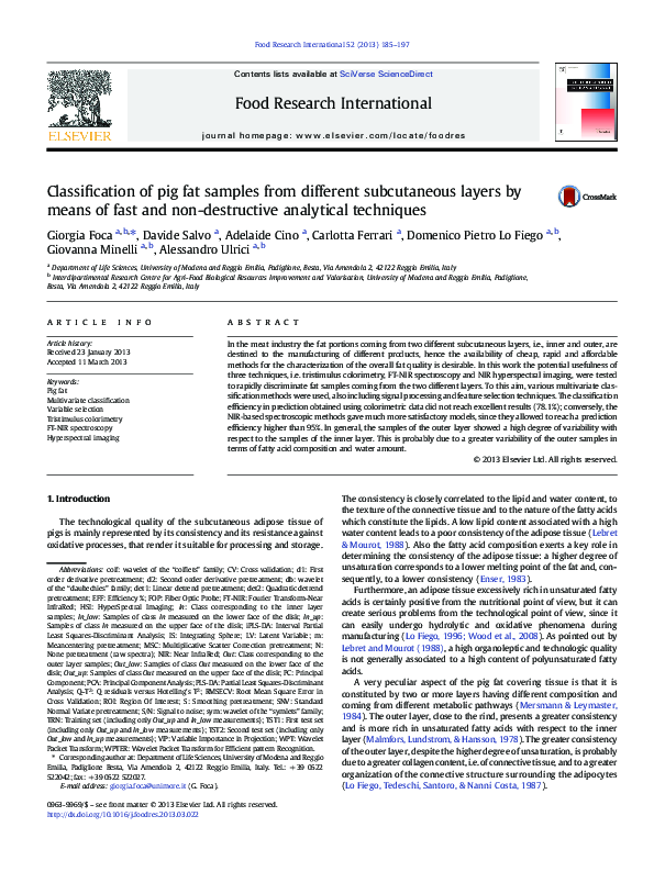 (PDF) Classification of pig fat samples from different subcutaneous ...