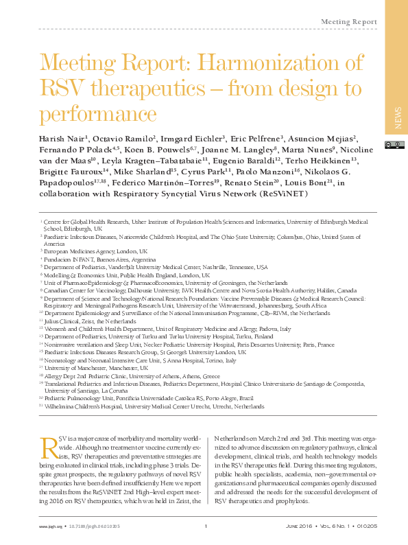 Meeting Report: Harmonization of RSV therapeutics – from design to ...
