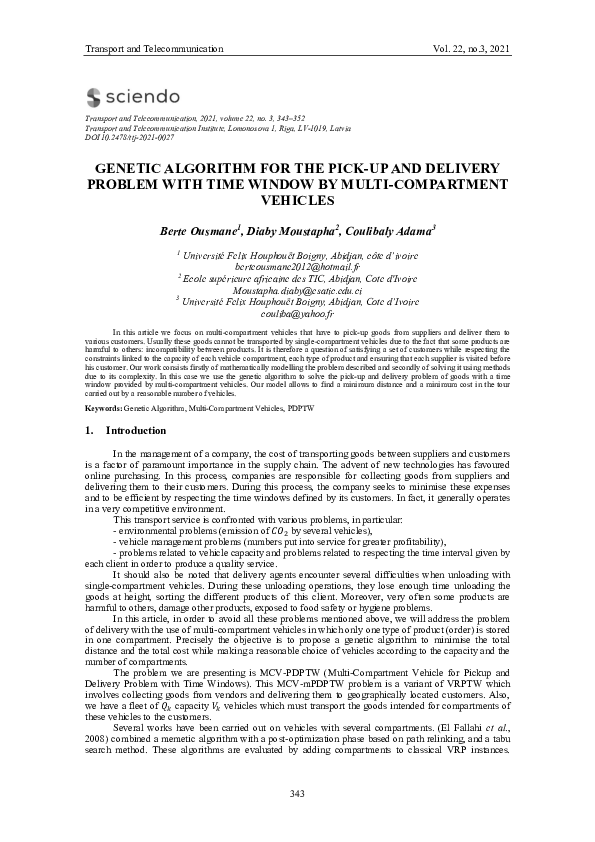Pdf Genetic Algorithm For The Pick Up And Delivery Problem With Time Window By Multi