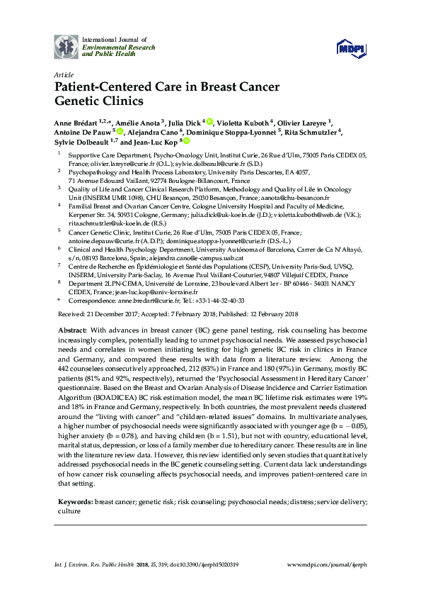 (PDF) Patient-Centered Care in Breast Cancer Genetic Clinics