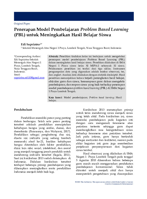 (PDF) Penerapan Model Pembelajaran Problem Based Learning Menggunakan ...