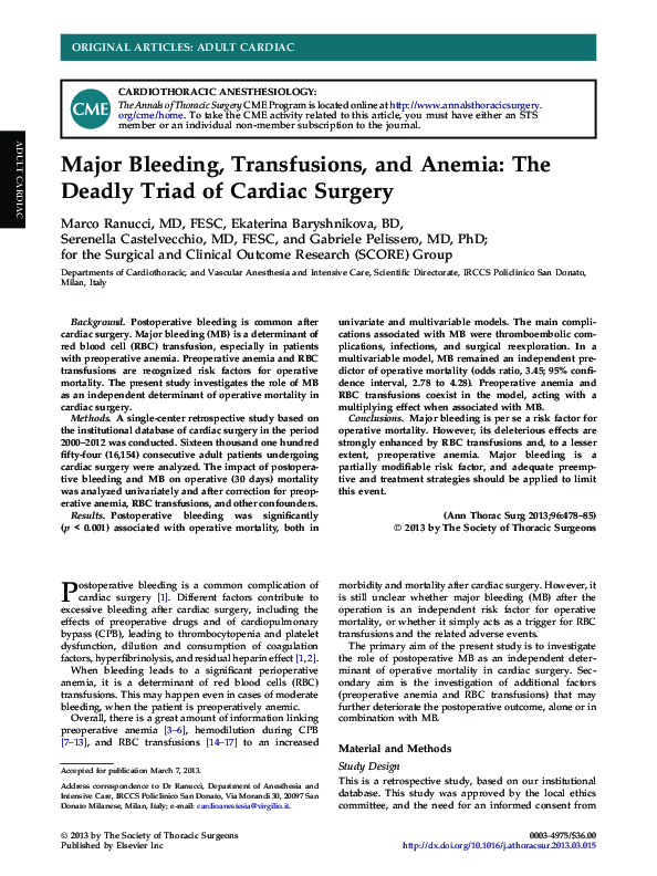 (PDF) Major Bleeding, Transfusions, and Anemia: The Deadly Triad of ...