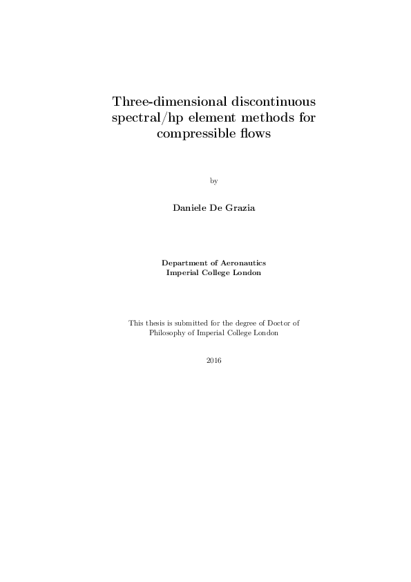 (PDF) Three-dimensional discontinuous spectral/hp element methods for compressible flows ...
