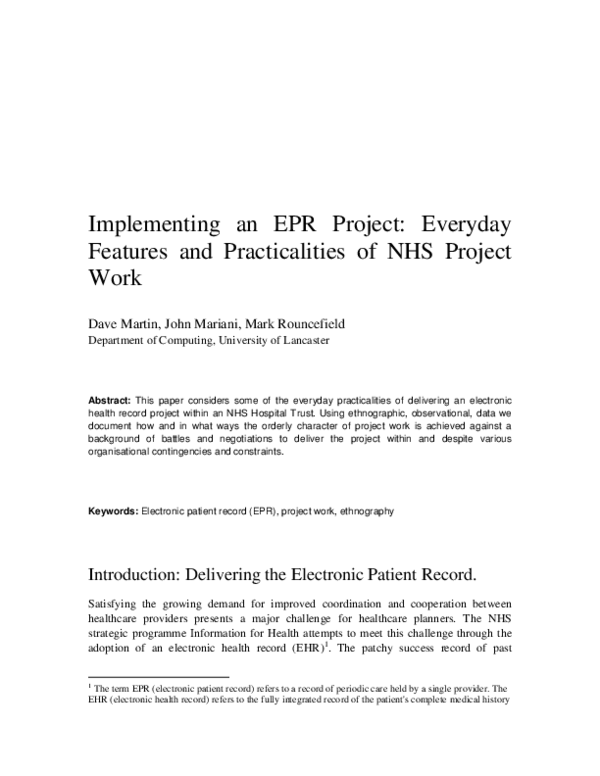 (PDF) Implementing an EPR project:everyday features and practicalities ...