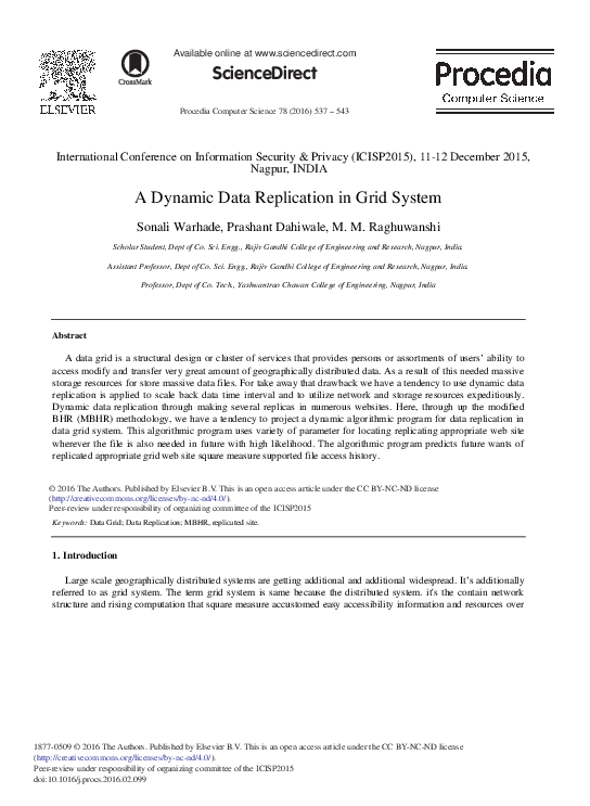 Pdf A Dynamic Data Replication In Grid System
